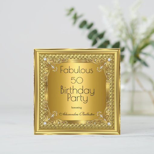 Elegant Golden Birthday Party Gold Diamonds Invitation | Zazzle