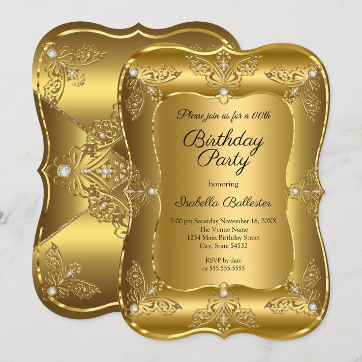 Elegant Golden Birthday Party Gold Elite Diamond Invitation | Zazzle