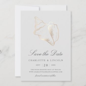 Elegant Golden Conch Shell Wedding Save The Date | Zazzle