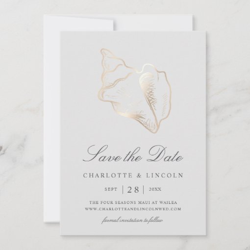 Elegant Golden Conch Shell Wedding Save The Date | Zazzle