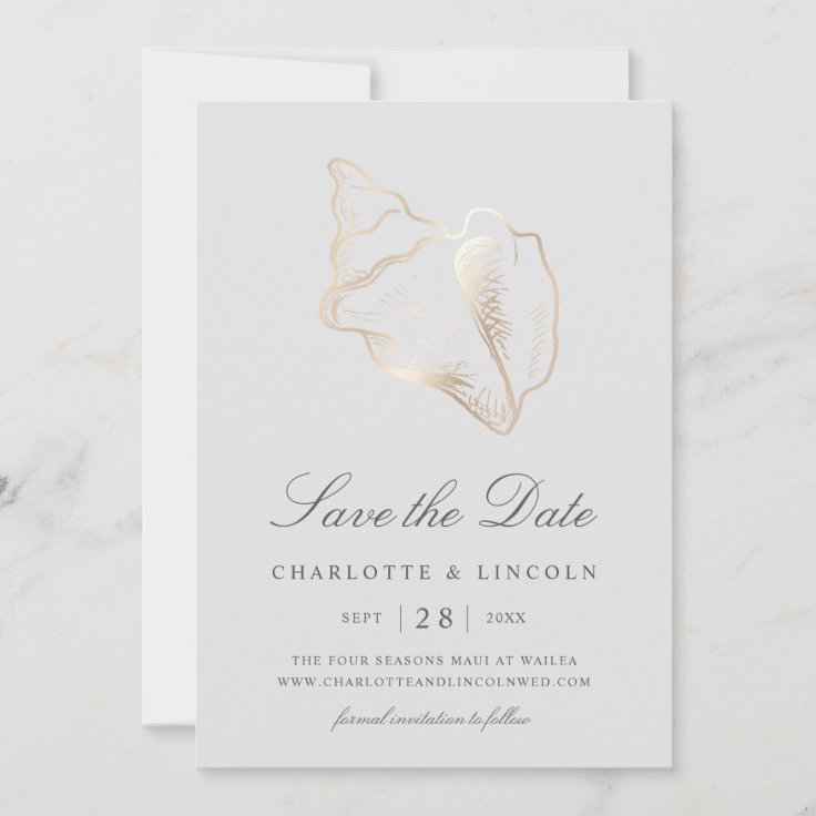 Elegant Golden Conch Shell Wedding Save The Date | Zazzle