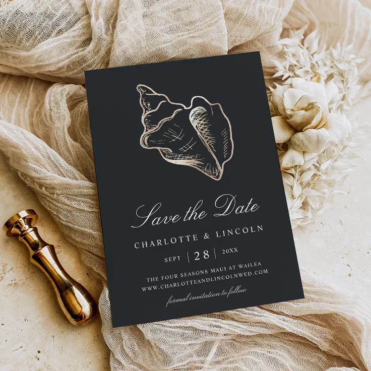 Elegant Golden Conch Shell Wedding Save The Date | Zazzle