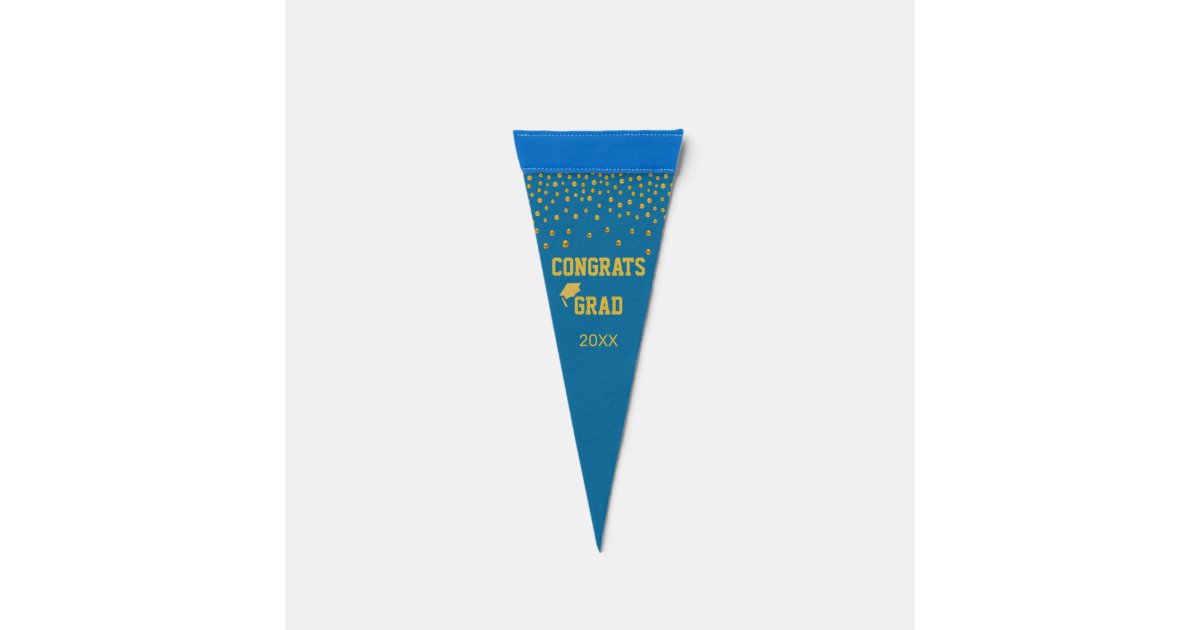 Elegant Golden Congrats Grad on Turquoise Blue Pennant Flag | Zazzle