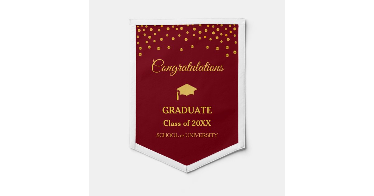 Elegant Golden Congratulations Graduate On Maroon Pennant Zazzle