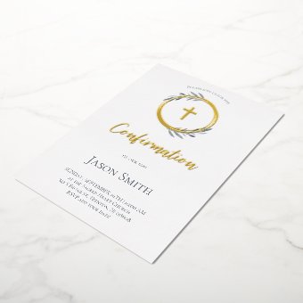 elegant golden details Confirmation Foil Invitation | Zazzle