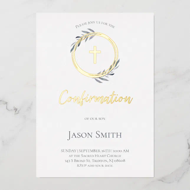 elegant golden details Confirmation Foil Invitation | Zazzle