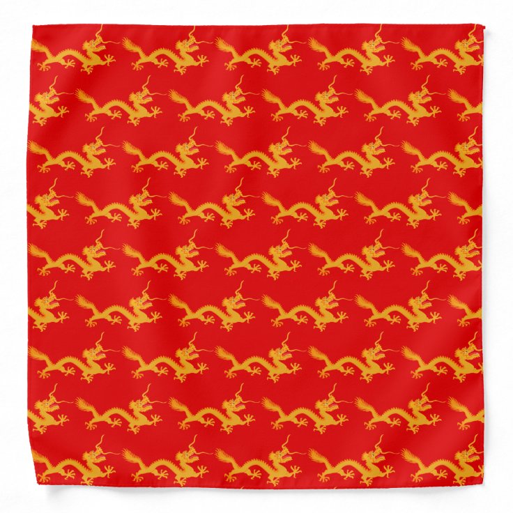 Elegant golden dragon pattern on red bandana | Zazzle