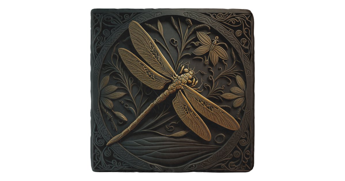 Elegant Golden Dragonfly in Bronze Filigree Trivet | Zazzle