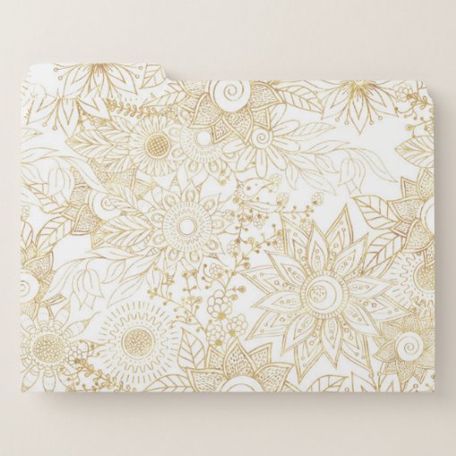 Elegant golden floral doodles design file folder | Zazzle