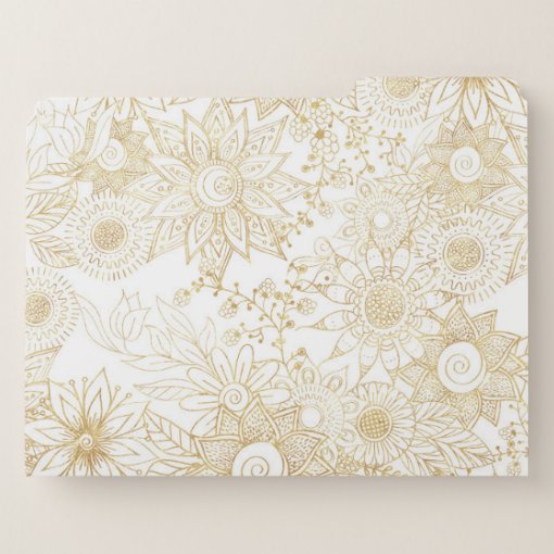 Elegant golden floral doodles design file folder | Zazzle