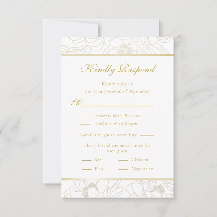 Elegant Golden Floral Wedding RSVP Card | Zazzle