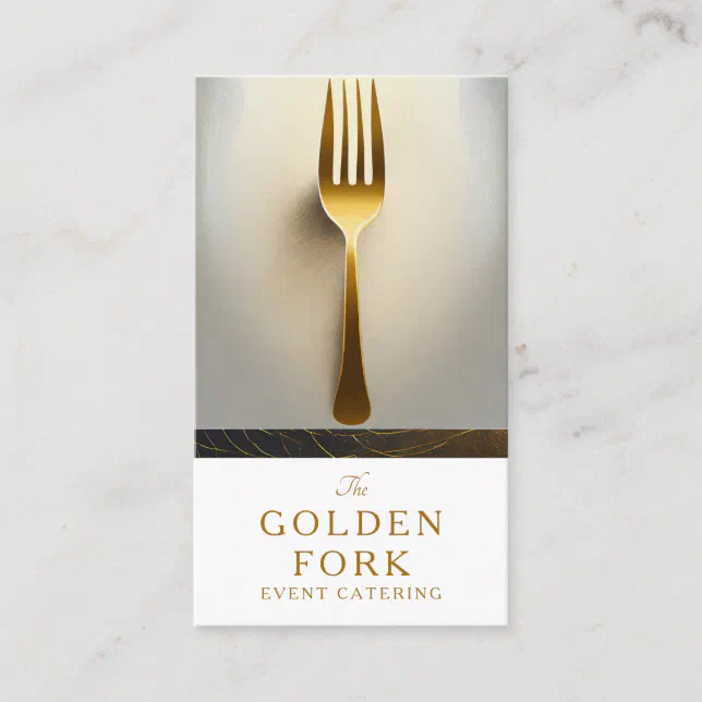 Elegant Golden Fork Caterer Culinary Business Card | Zazzle