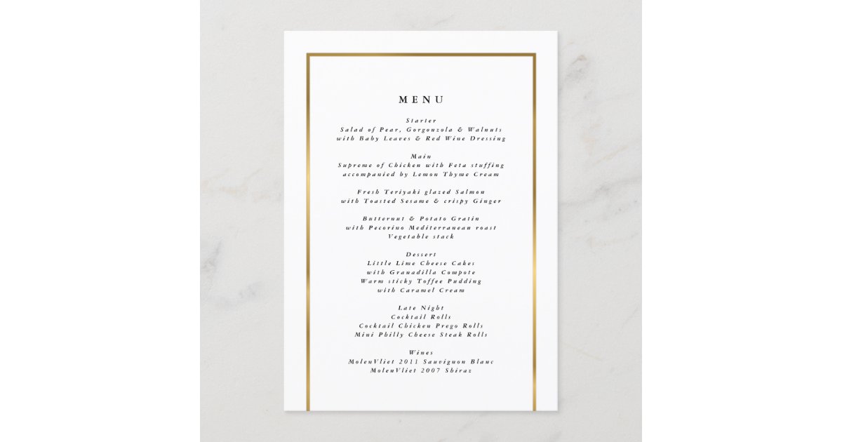 Elegant Golden Frame Menu | Zazzle