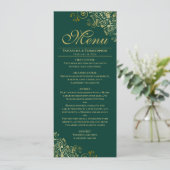Elegant Golden Frills on Emerald Green Wedding Menu | Zazzle
