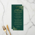 Elegant Golden Frills on Emerald Green Wedding Menu | Zazzle