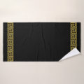 Elegant Golden Greek Pattern on Black Bath Towel Set | Zazzle