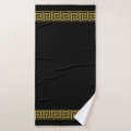 Elegant Golden Greek Pattern on Black Bath Towel Set | Zazzle