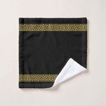 Elegant Golden Greek Pattern on Black Bath Towel Set | Zazzle