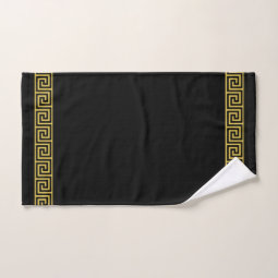 Elegant Golden Greek Pattern on Black Bath Towel Set | Zazzle