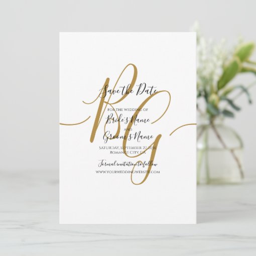 Elegant Golden Initials Wedding Save The Date | Zazzle