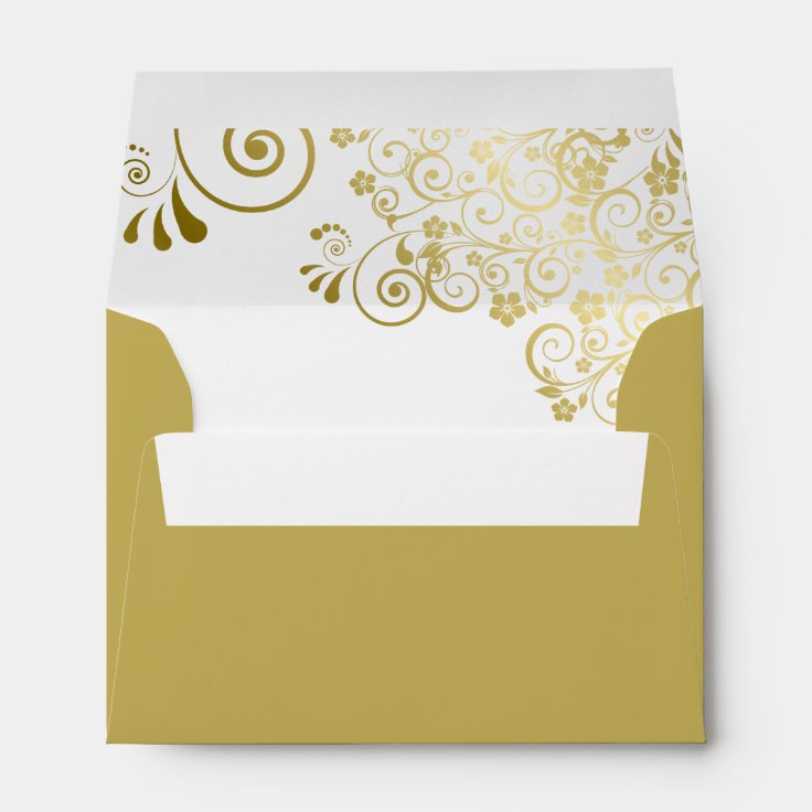 Elegant Golden Lace Frills Gold Wedding Envelope | Zazzle