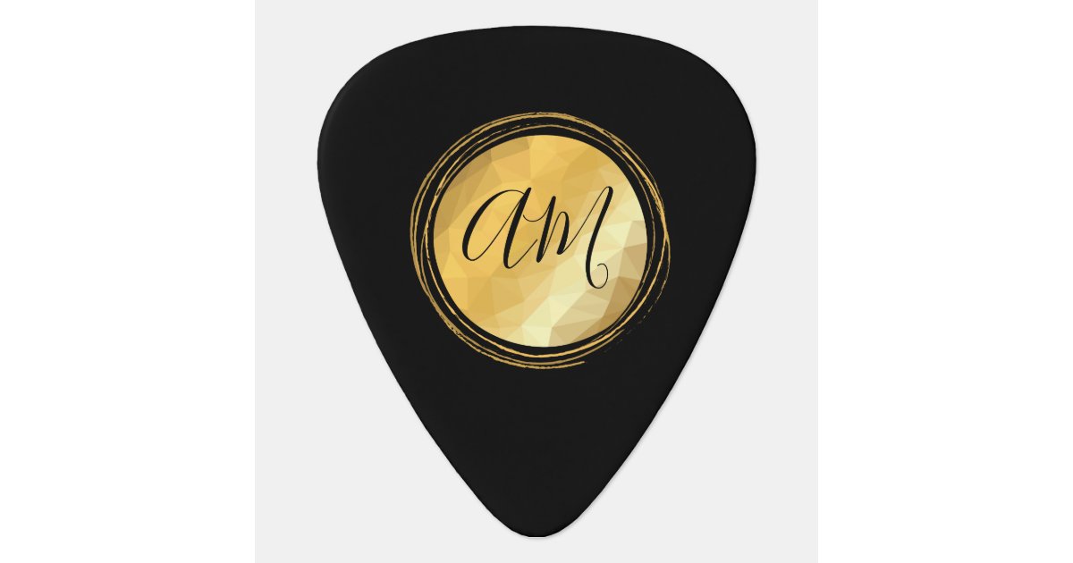 Elegant golden metallic custom monogram guitar pick | Zazzle