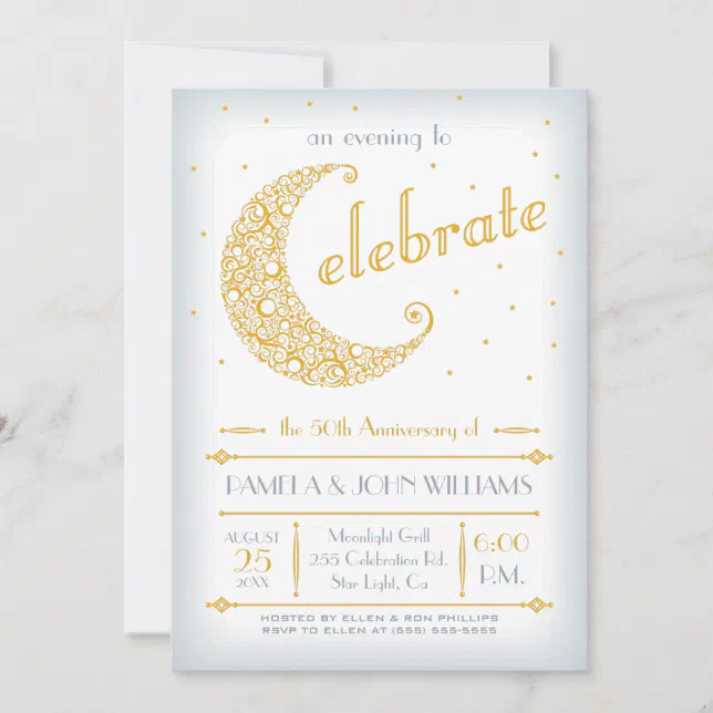 Elegant Golden Moon Celebration Invitation | Zazzle