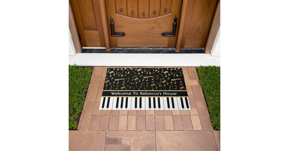 Elegant golden music notes piano keys doormat | Zazzle