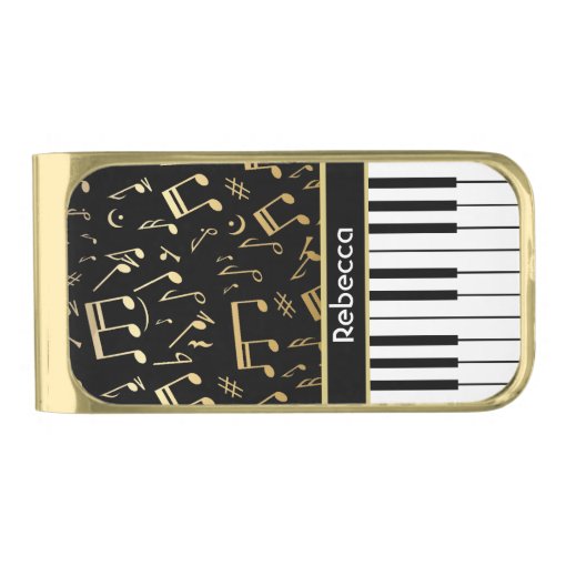 Elegant golden music notes piano keys gold finish money clip | Zazzle