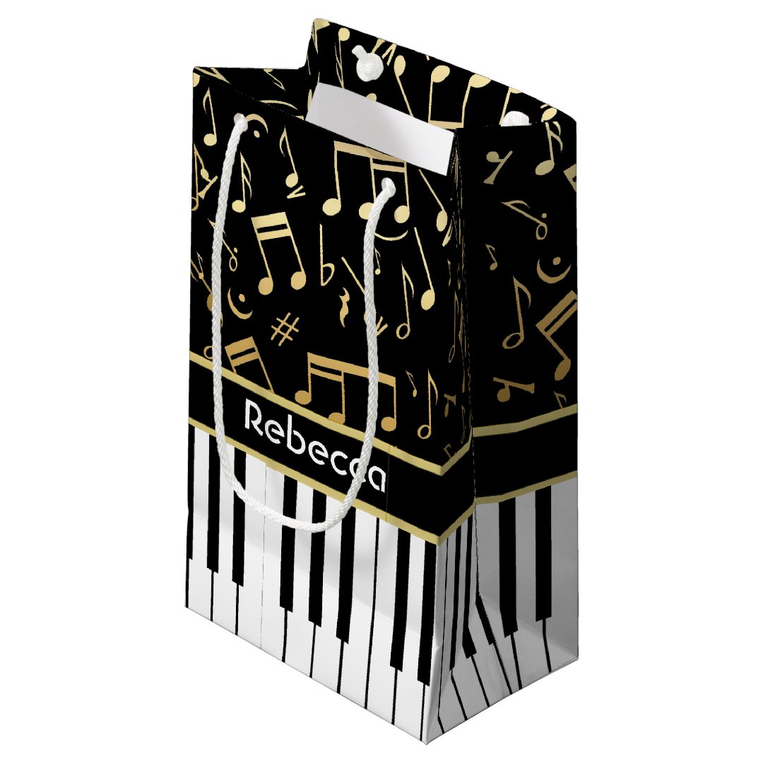 Elegant golden music notes piano keys small gift bag | Zazzle