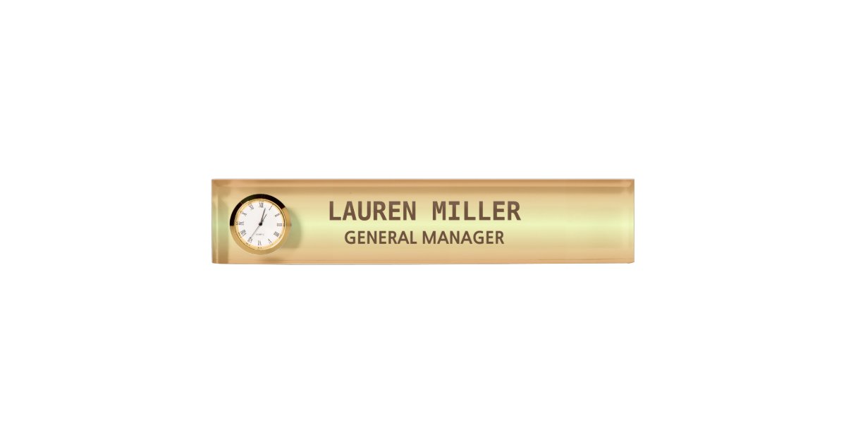 Elegant Golden Name Plate & Clock | Zazzle