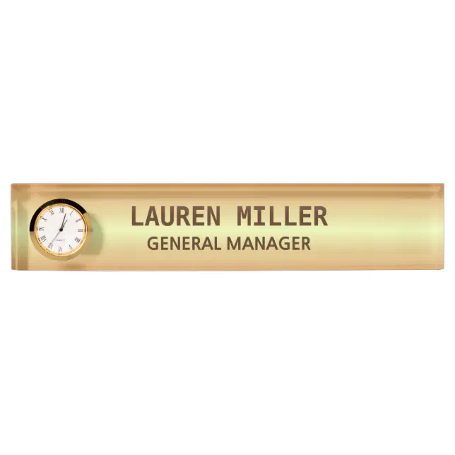 Elegant Golden Name Plate & Clock | Zazzle