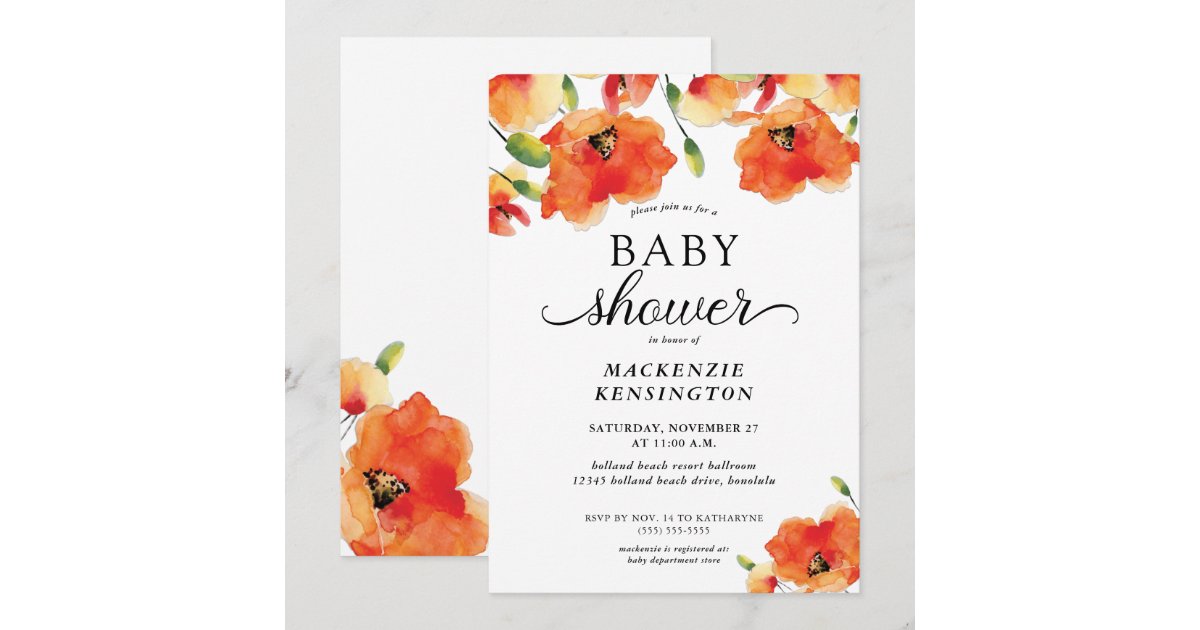 Elegant Golden Poppy Baby Shower Invitation | Zazzle