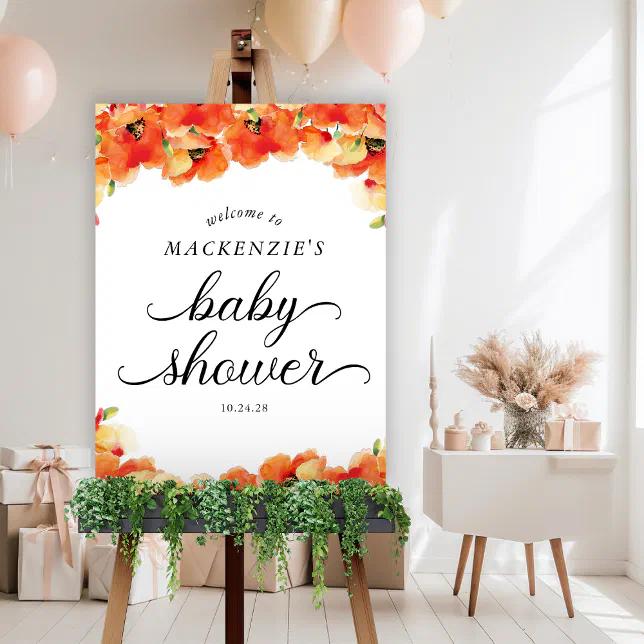 Elegant Golden Poppy Baby Shower Welcome Foam Board | Zazzle