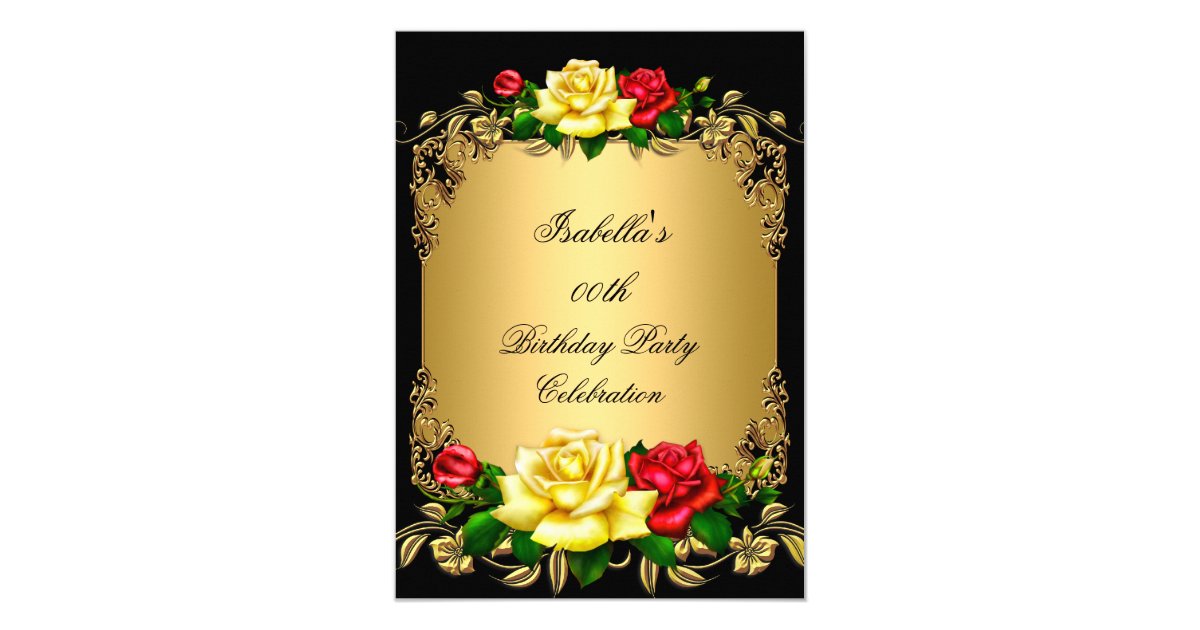 Elegant Golden Red Yellow Roses Birthday Party A Invitation | Zazzle.com
