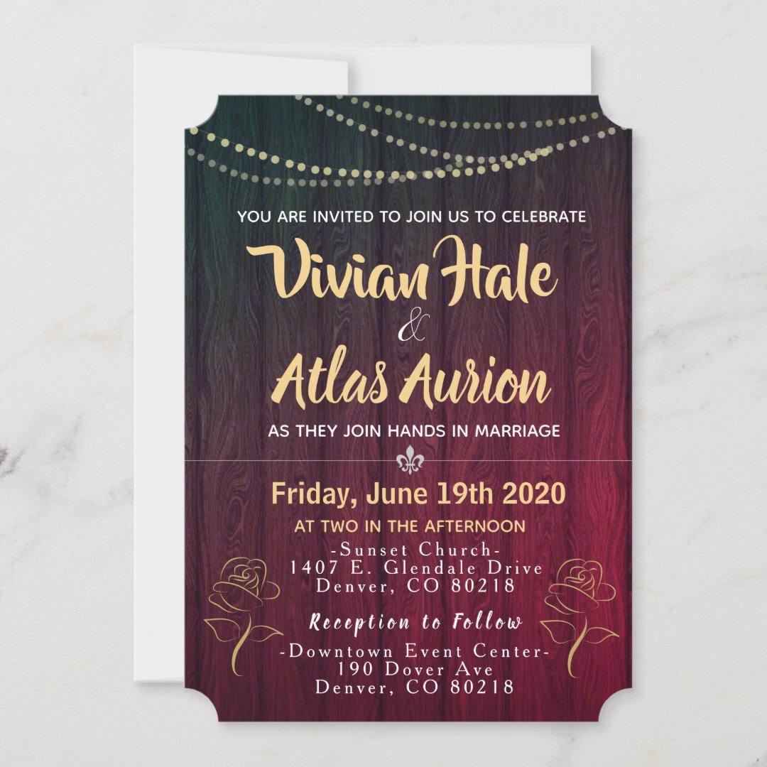 Elegant Golden Roses Red and Black Wedding Invites | Zazzle