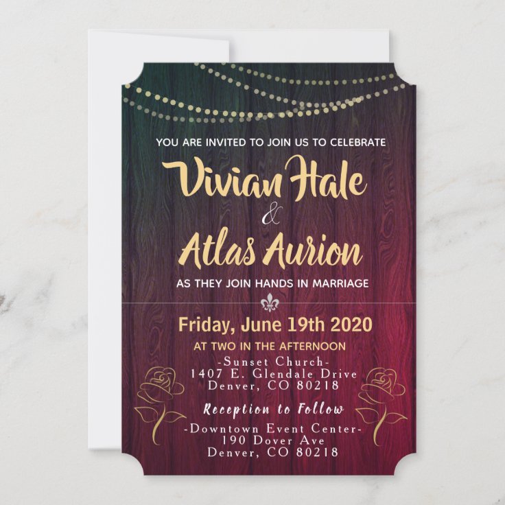 Elegant Golden Roses Red and Black Wedding Invites | Zazzle