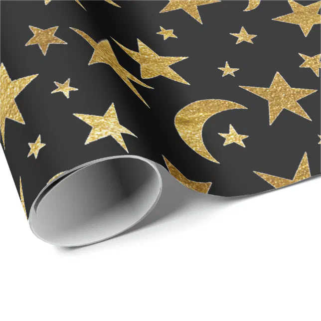 Elegant Golden Stars and Moon Wrapping Paper | Zazzle