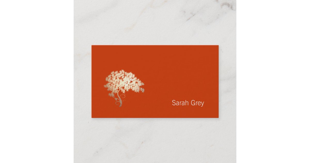 Elegant Golden Tree Simple Orange Business Card | Zazzle
