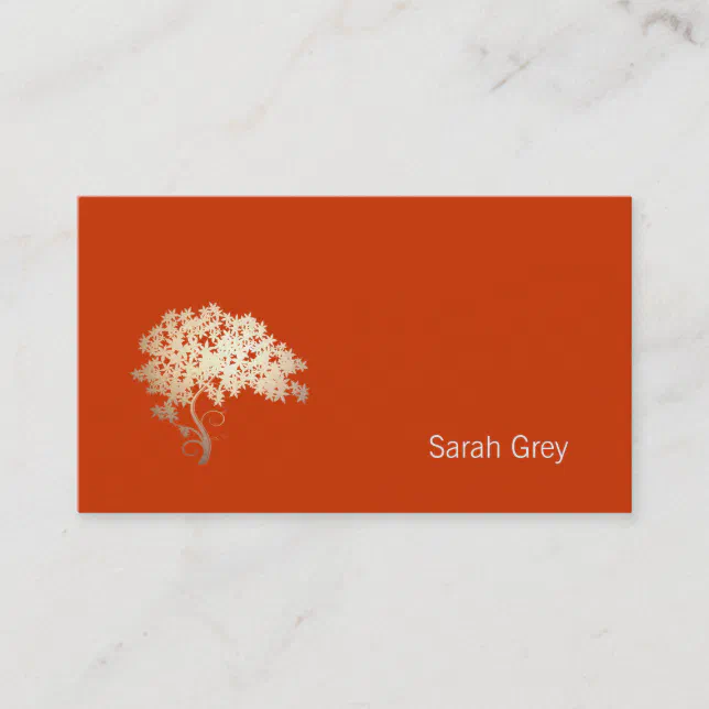 Elegant Golden Tree Simple Orange Business Card | Zazzle