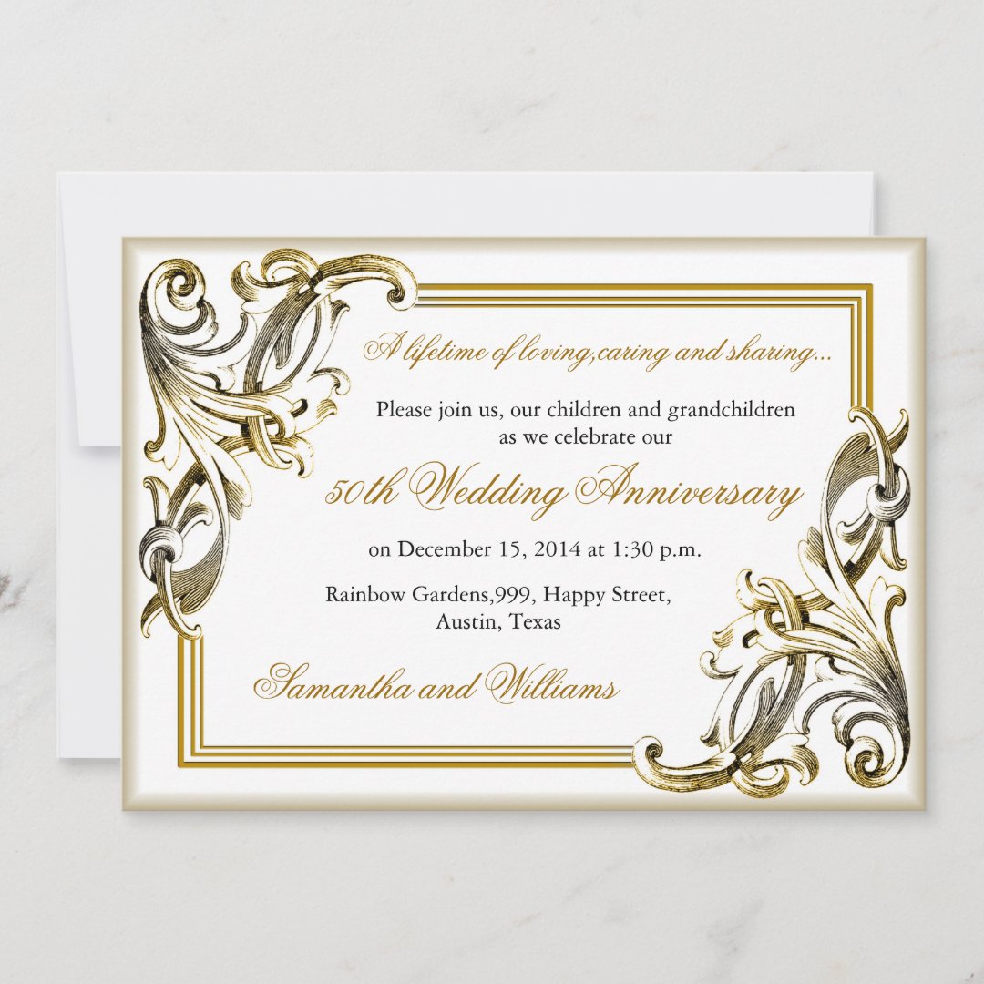 Elegant Golden Wedding Anniversary Invitations | Zazzle