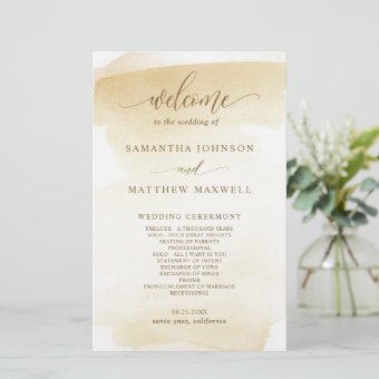 Elegant Golden Yellow Watercolor Wedding Program | Zazzle