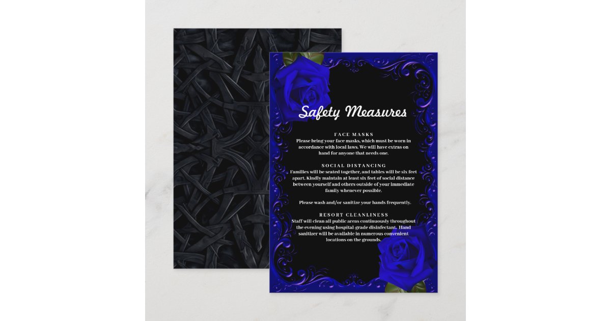 Elegant Goth Blue Roses Safety Measures Card | Zazzle