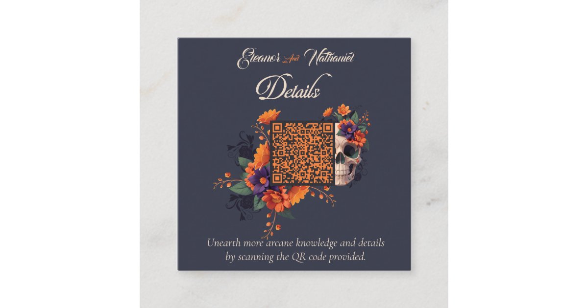 Elegant Goth Floral Minimal Budget QR code Details Enclosure Card | Zazzle
