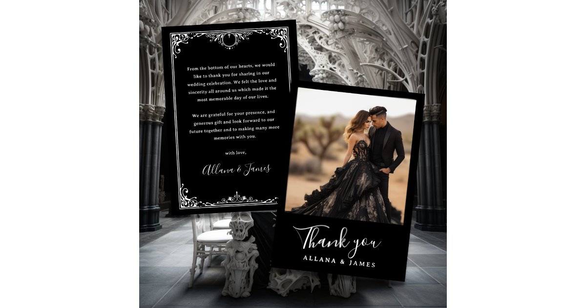 Elegant Goth Glam Wedding Thank You Card | Zazzle