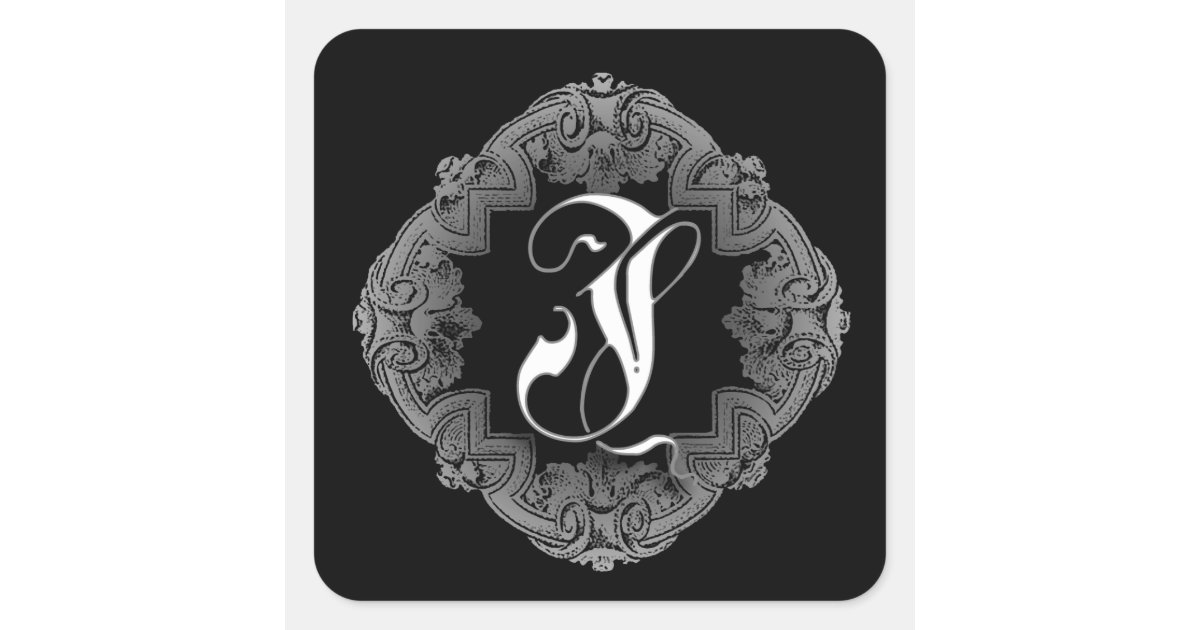 Elegant Goth Initial J Square Sticker | Zazzle