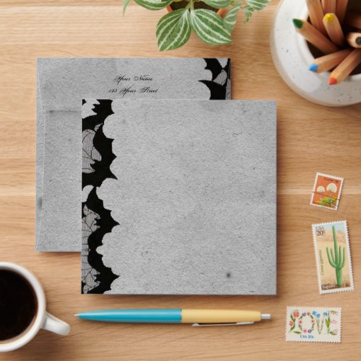 Elegant Gothic Bat Lace Posh Wedding Envelope | Zazzle