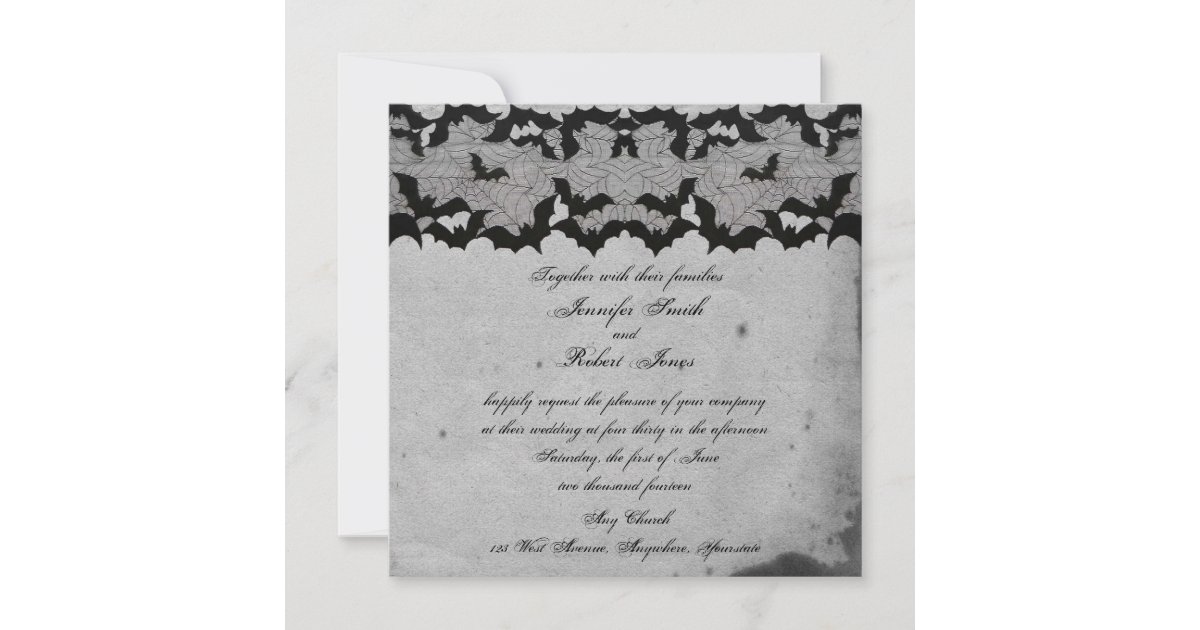 Elegant Gothic Bat Lace Posh Wedding Invitation | Zazzle