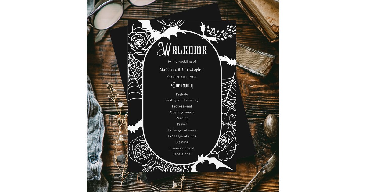 Elegant Gothic Floral Black Wedding Program | Zazzle