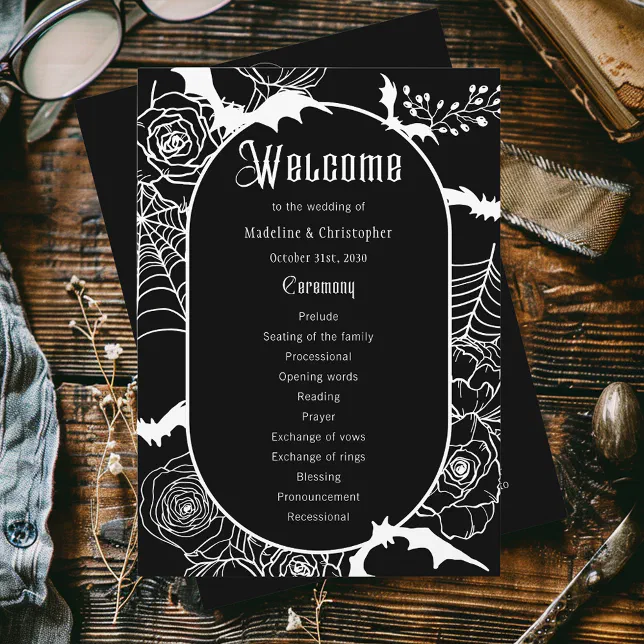 Elegant Gothic Floral Black Wedding Program | Zazzle